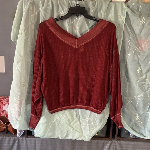 We The Free | Sweaters | We The Free Deep Red Oversized Vneck Sheer ...